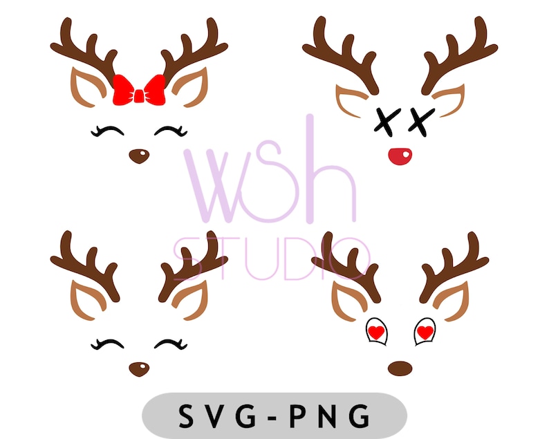 Christmas Reindeer Faces SVG Bundle, Reindeer SVG, Girl Reindeer SVG ...