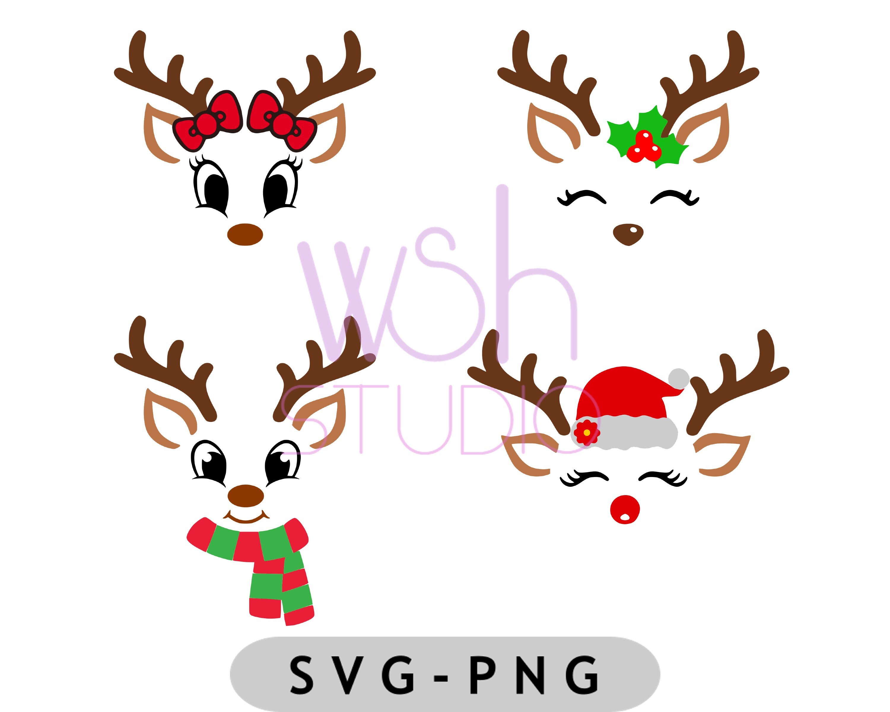 Christmas Reindeer Faces SVG Bundle, Reindeer SVG, Girl Reindeer SVG ...