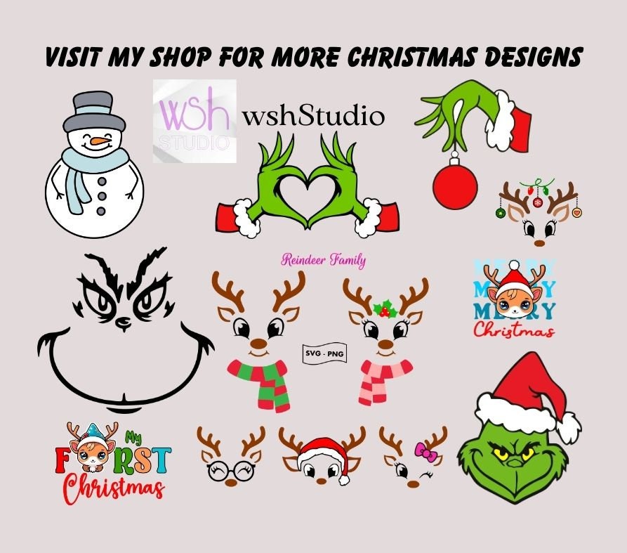 Christmas Heart Design SVG PNG JPG Christmas Reindeer Face - Etsy