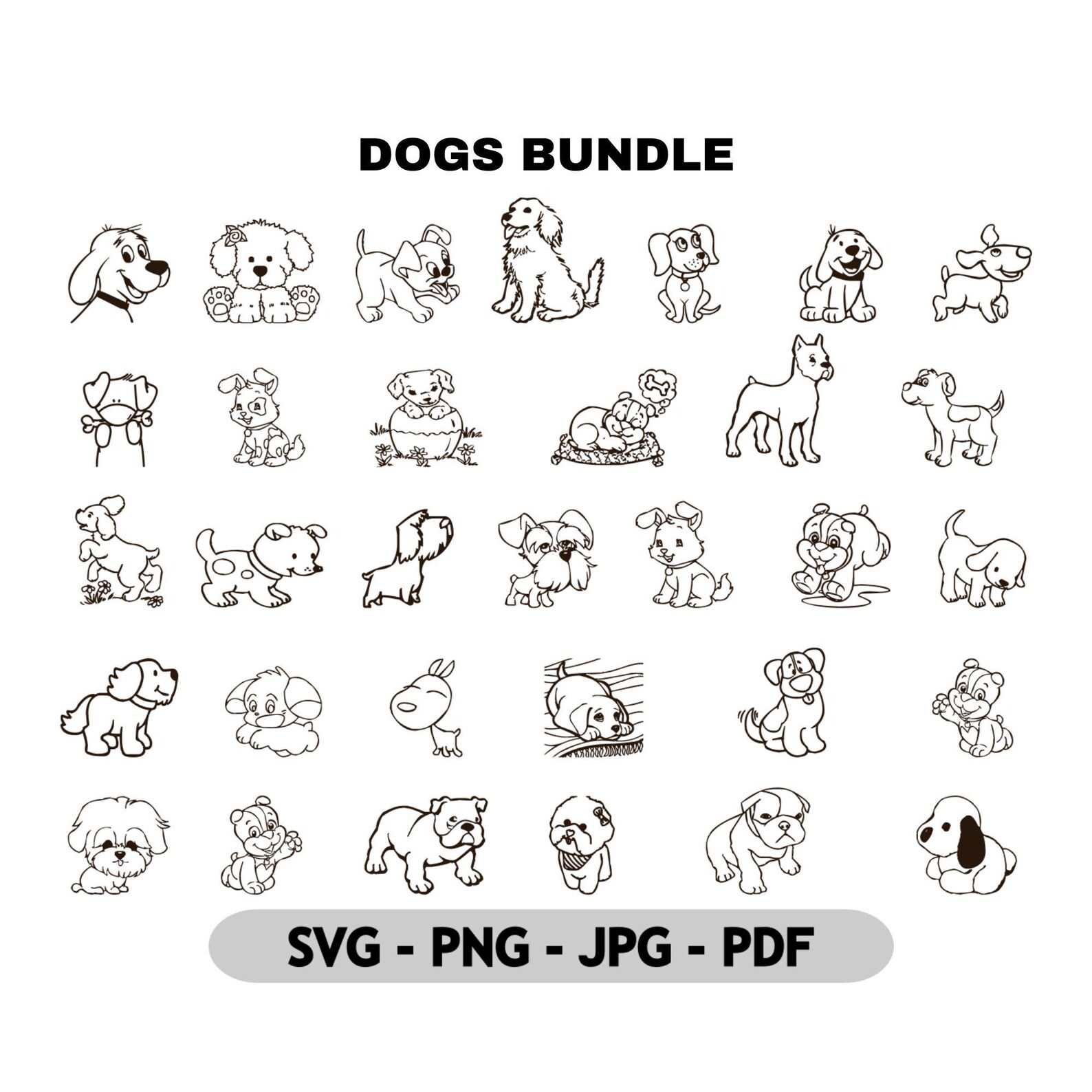 Dog Silhouettes SVG Bundle, Dogs SVG PNG Jpg Pdf, Dog Cut File, Dogs ...