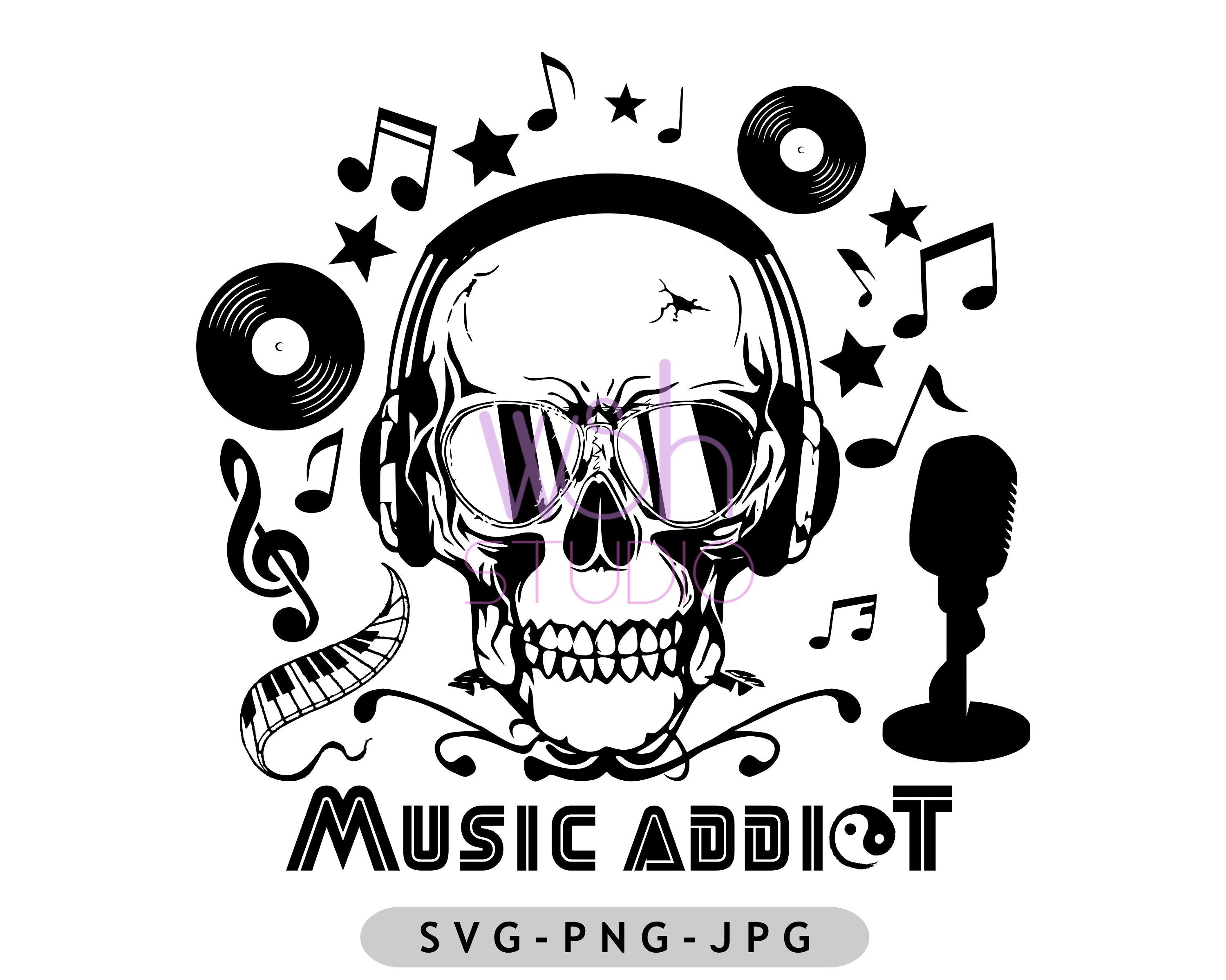 Skull, Music Addiot, Rock&roll, Musical Notes, Digital Download/svg ...