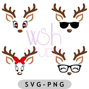 Christmas Reindeer Faces SVG Bundle, Reindeer SVG, Girl Reindeer SVG ...