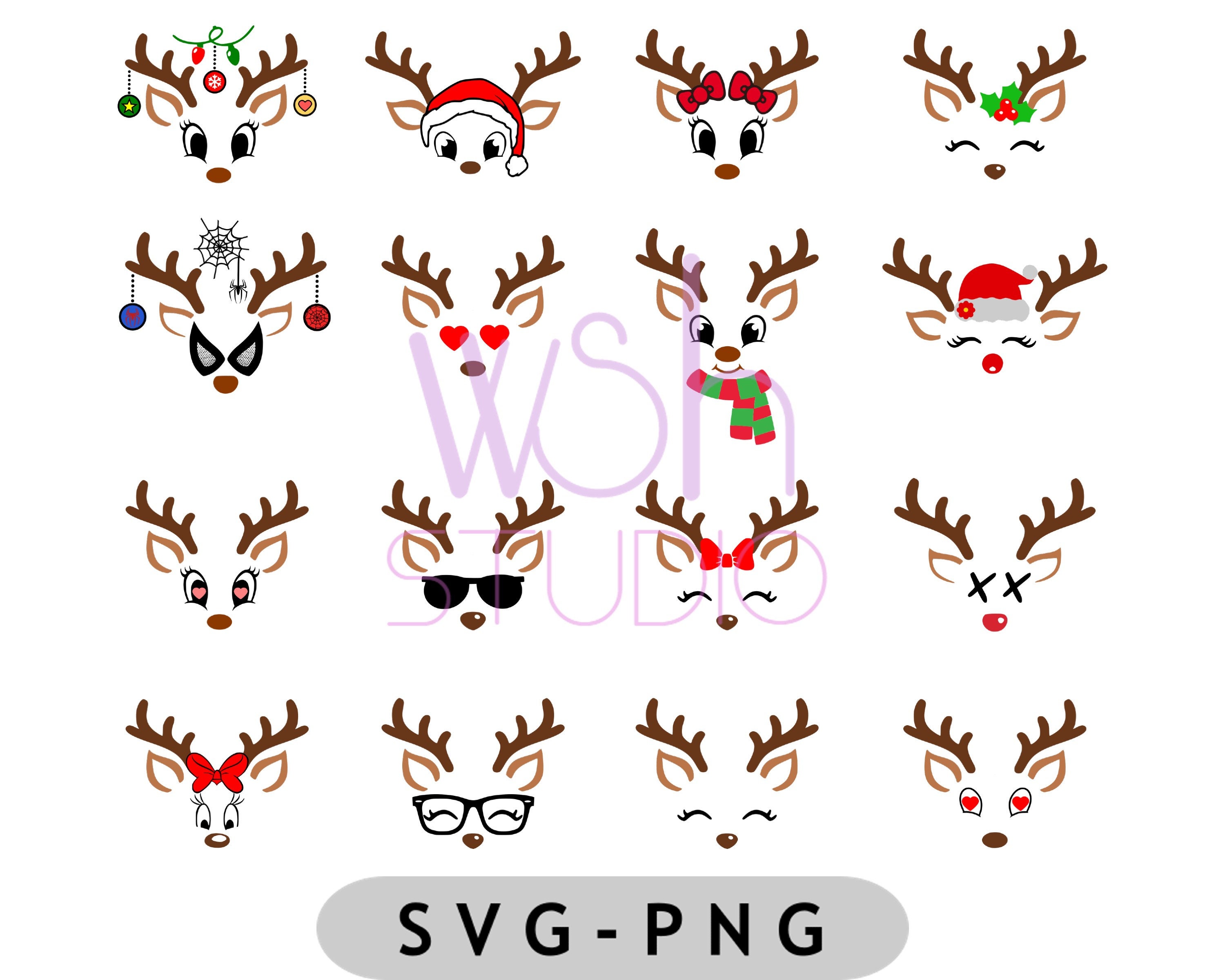 Christmas Reindeer Faces SVG Bundle, Reindeer SVG, Girl Reindeer SVG ...