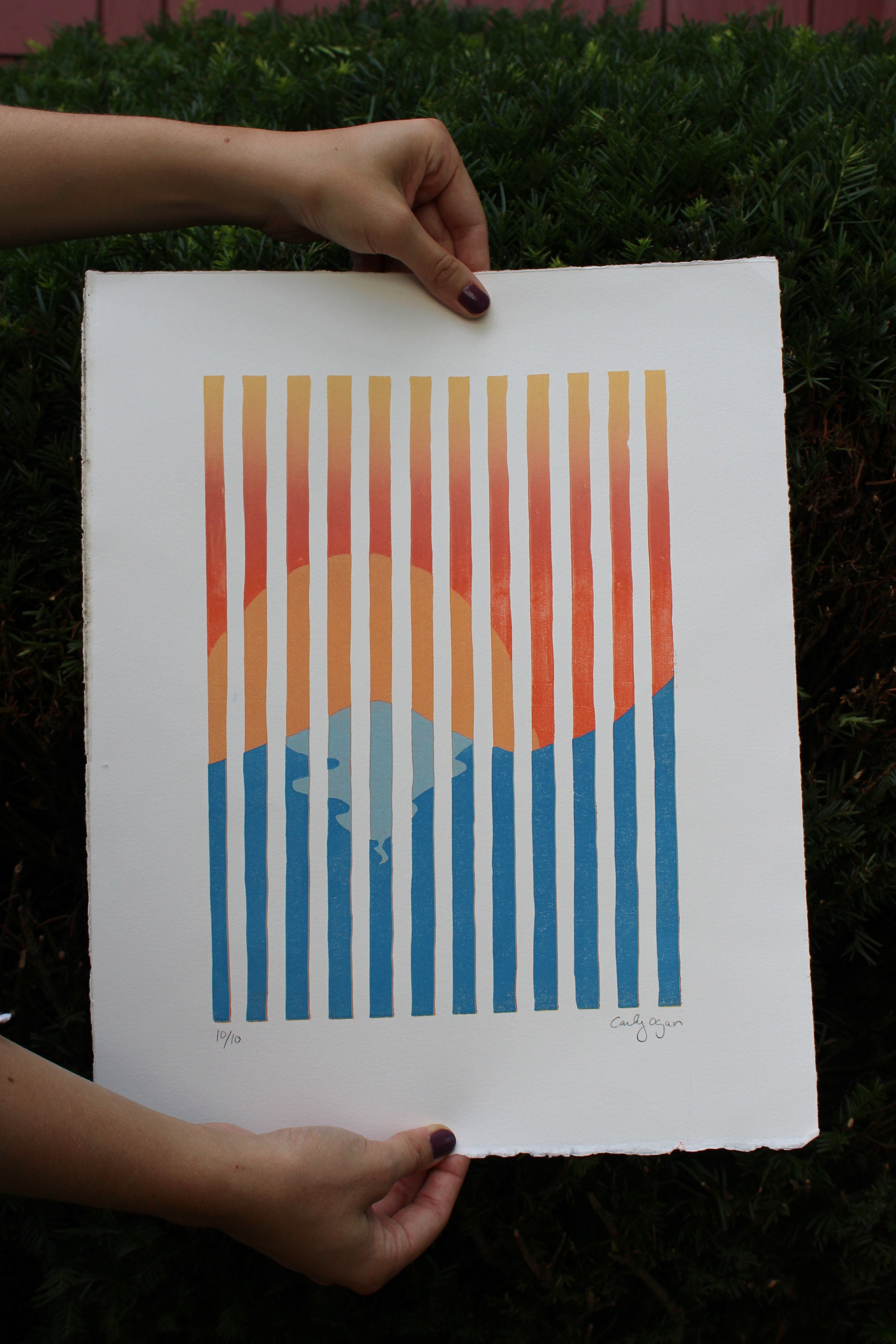 Relief Linocut Print, Ocean Sunset, Ocean Art, Printmaking, Carly Ogan ...