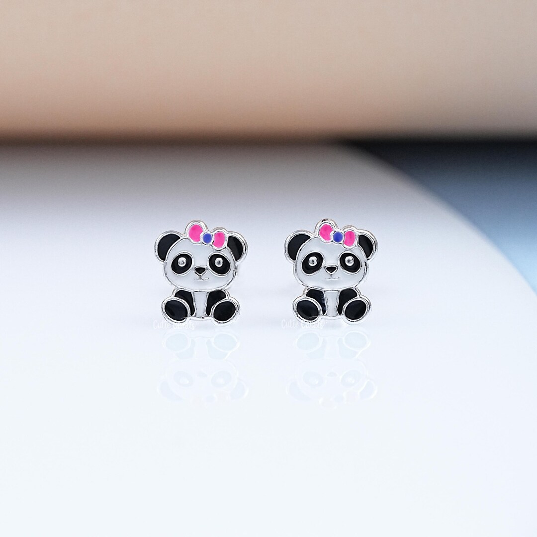 Buy Colorful Enamel Panda Stud Earrings, Silver Panda Stud Earrings for ...