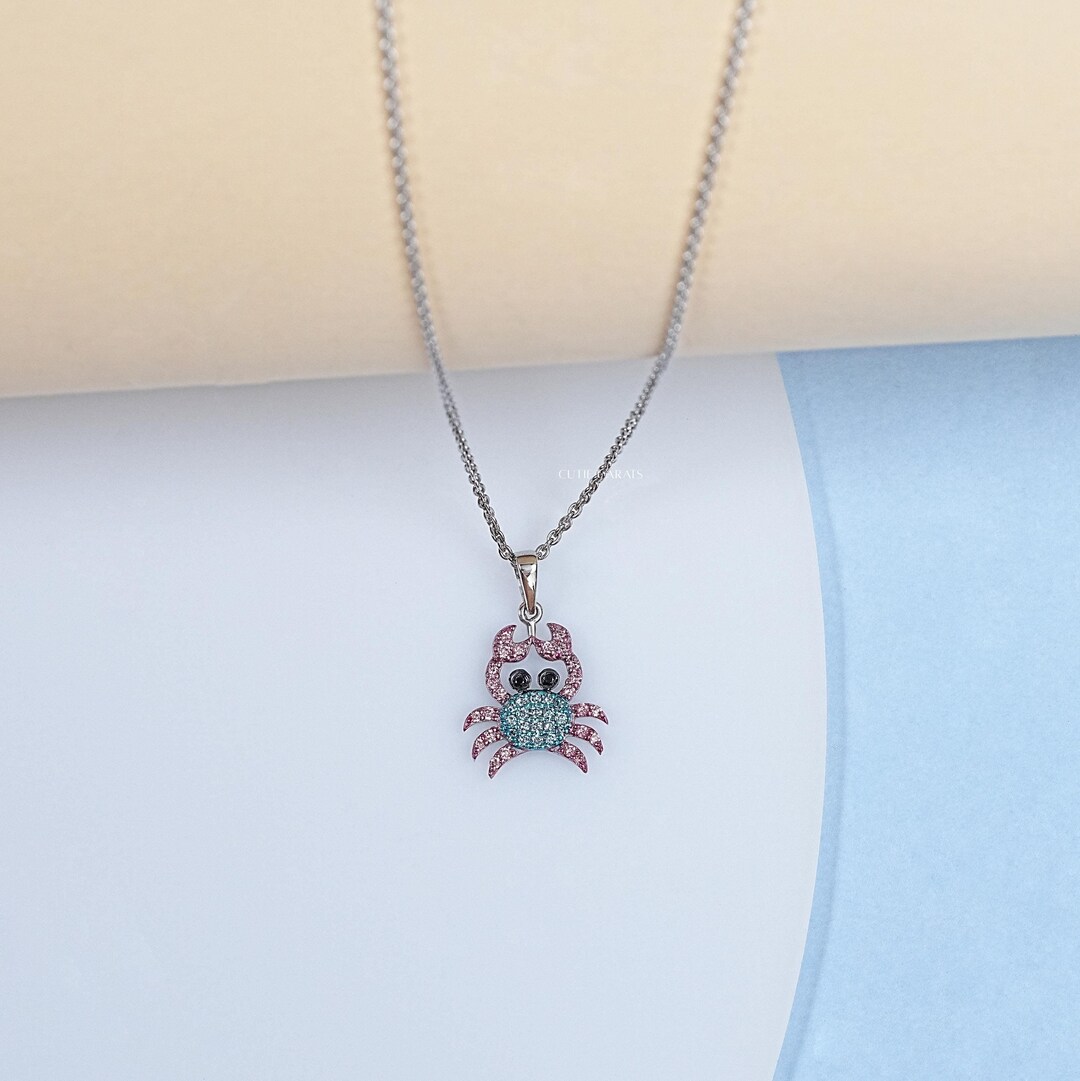 Dainty Diamond Crab Pendant for Baby Girl, Lab Grown Diamond Charm ...