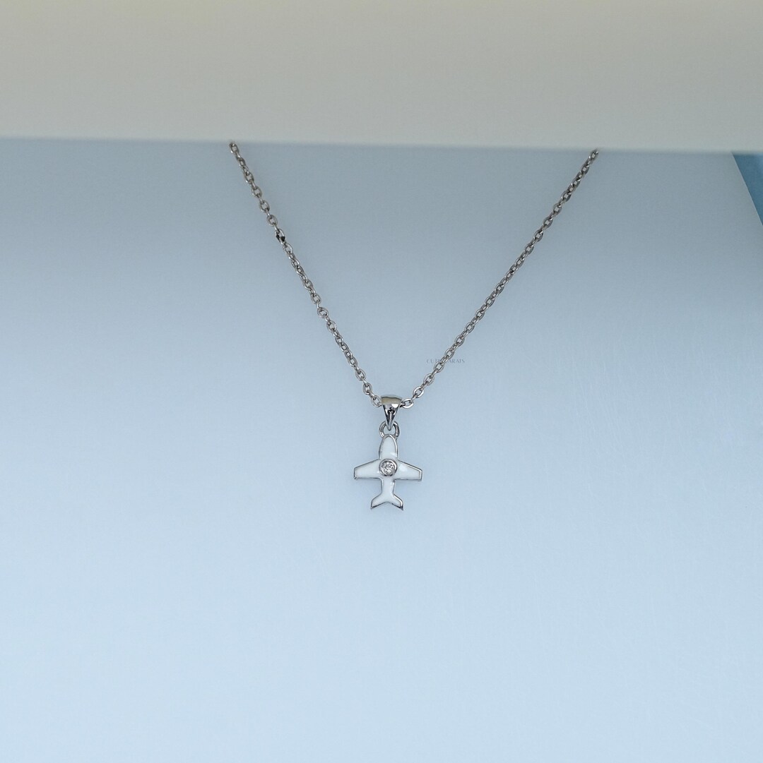 Buy Round Cut Lab Grown Diamond Airplane Pendant, 1.10 MM Bezel Set CVD ...