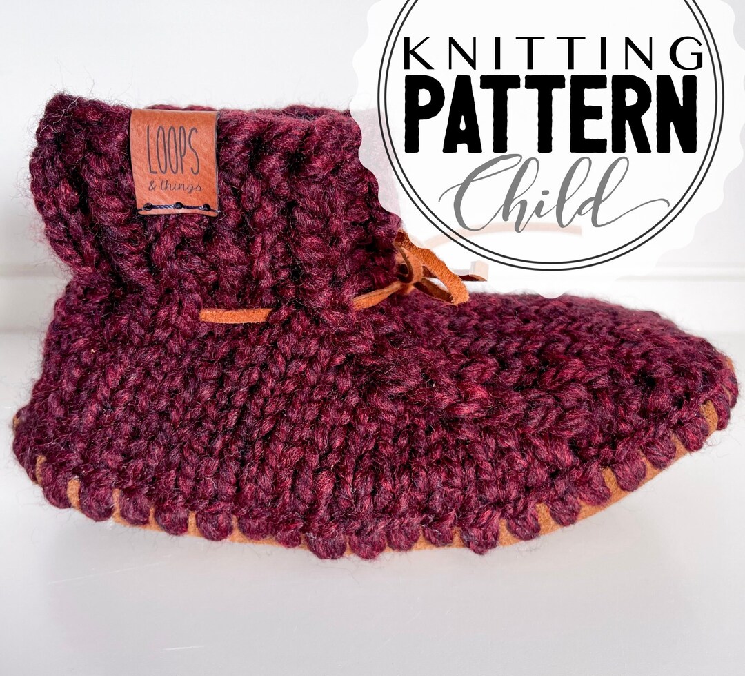 Child PRAIRIE KNIT Slipper Pattern, Knit Slippers, Suede Soles, Kids ...