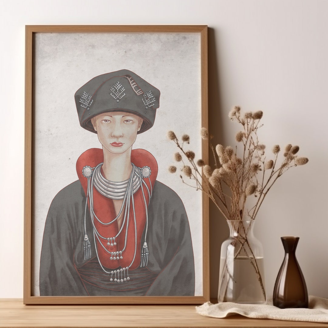 Vintage Portrait Art of Hilltribe in Southeast Asia, Mien Tribe ...