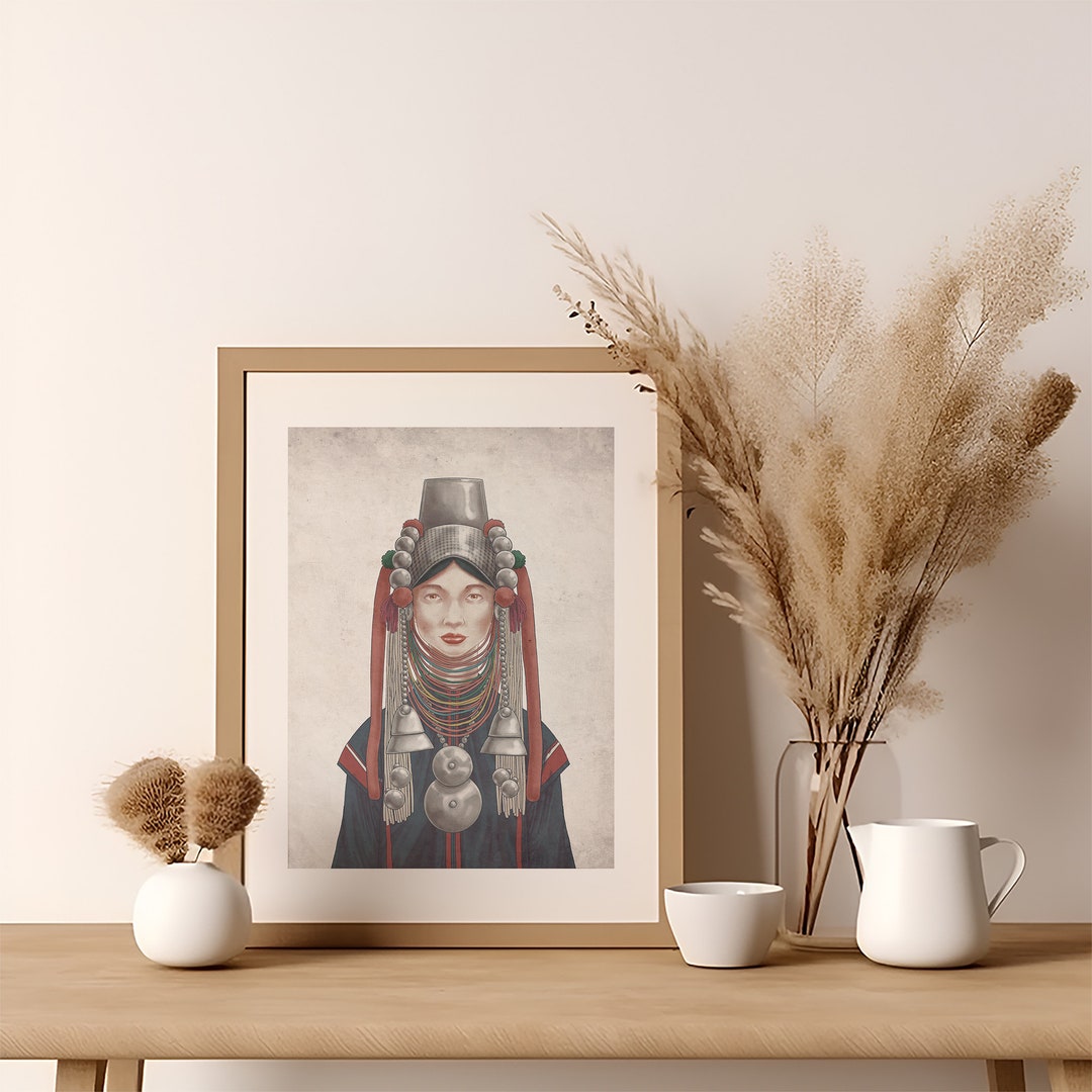 Digital Download, Akha Tribe Portrait Art, Vintage Portrait Art of ...