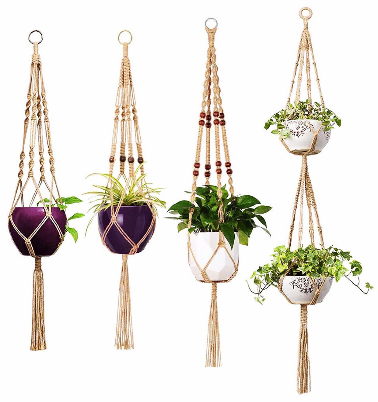 Jute Rope Macrame Plant Hangers Indoor Outdoor Hanging | Etsy