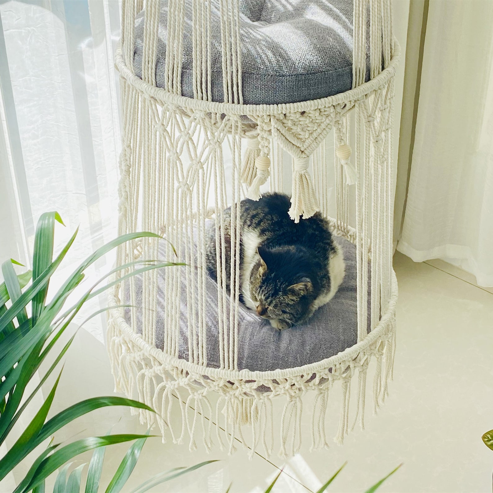 2 Floors Macrame Hanging Cat Hammock for Cat Lovers 2 Tier - Etsy