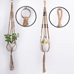 Jute Rope Macrame Plant Hangers, Indoor Outdoor Hanging Planter Basket ...