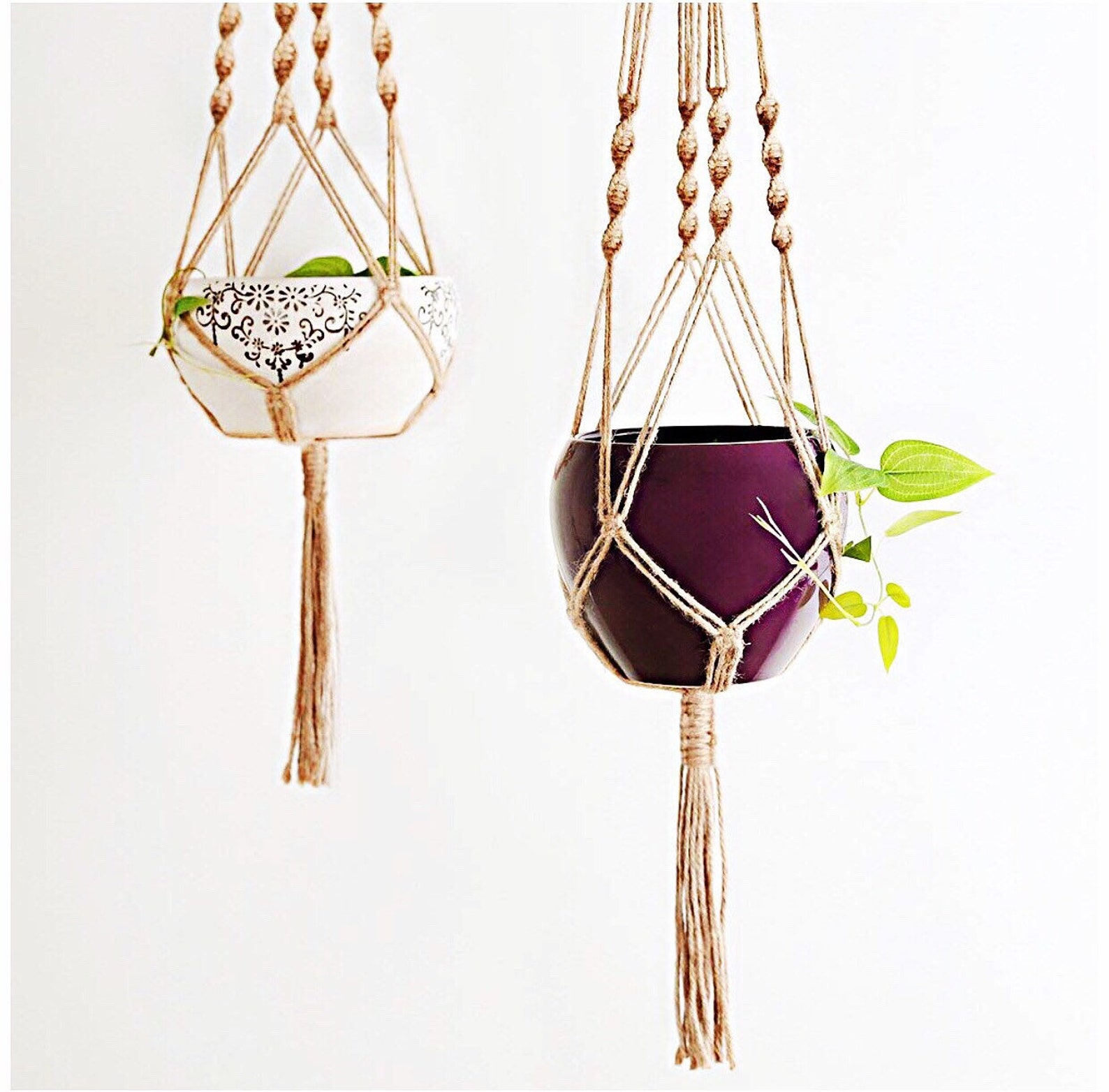 Rustic Jute Cord Handwoven Macrame Plant Hangers Set of 4 Pcs - Etsy