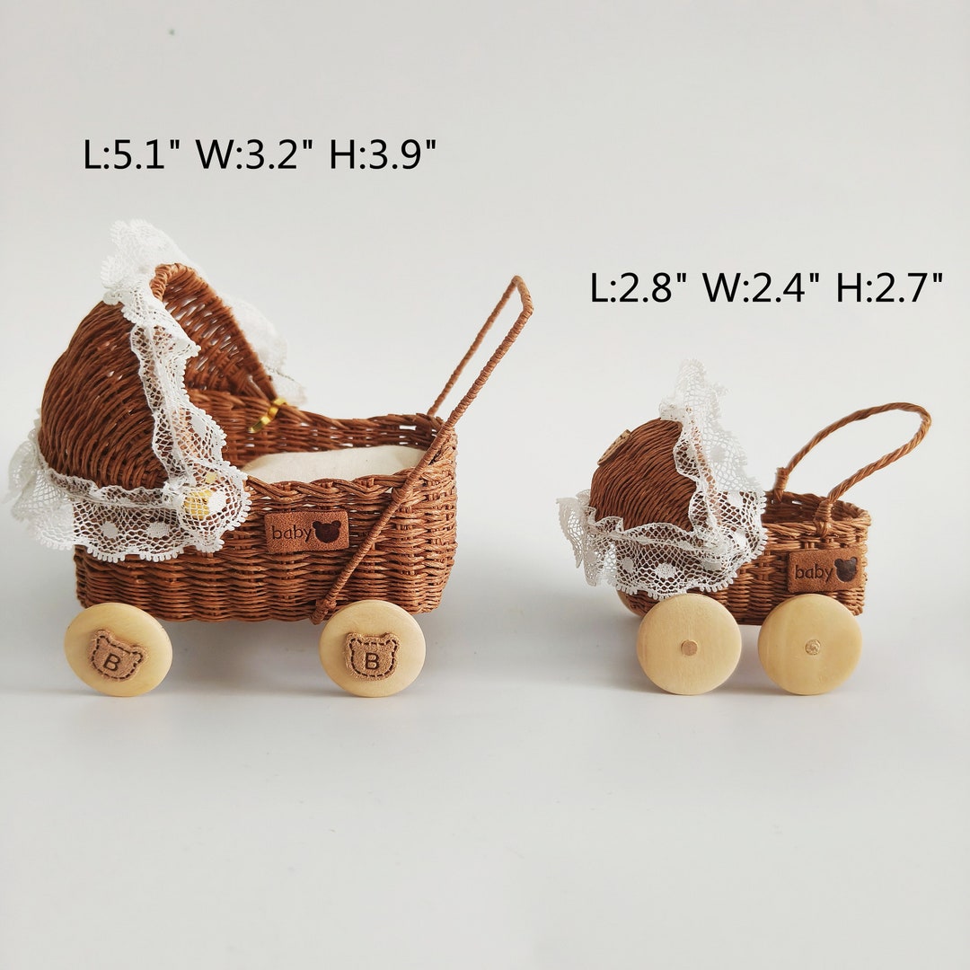 Exclusive Rattan Miniature Doll Baby Stroller, Miniature Baby Carriage ...