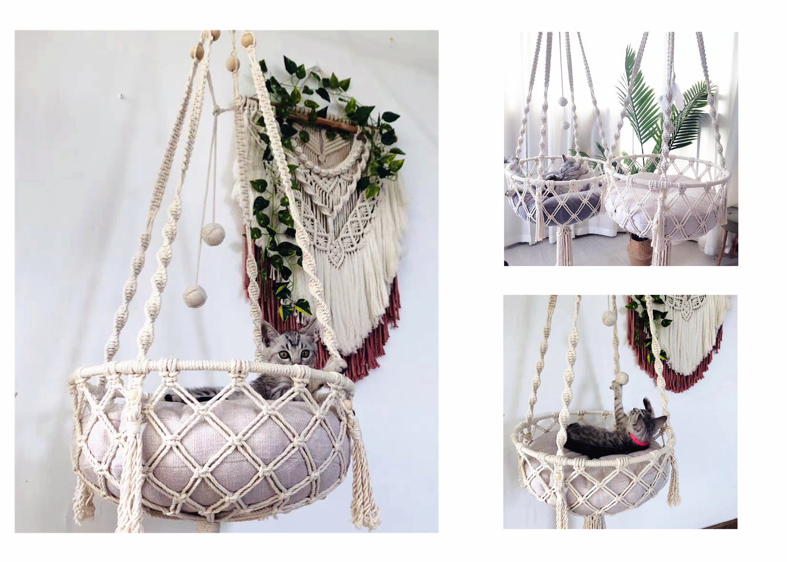 Macrame Cat Hammock Woven Boho Cat Swing Macrame Hanging Cat | Etsy