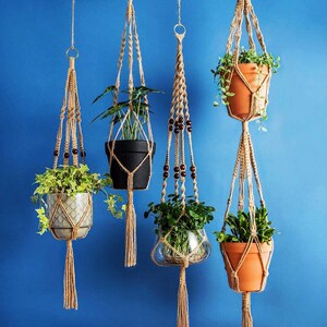 Rustic Jute Cord Handwoven Macrame Plant Hangers Set of 4 Pcs - Etsy