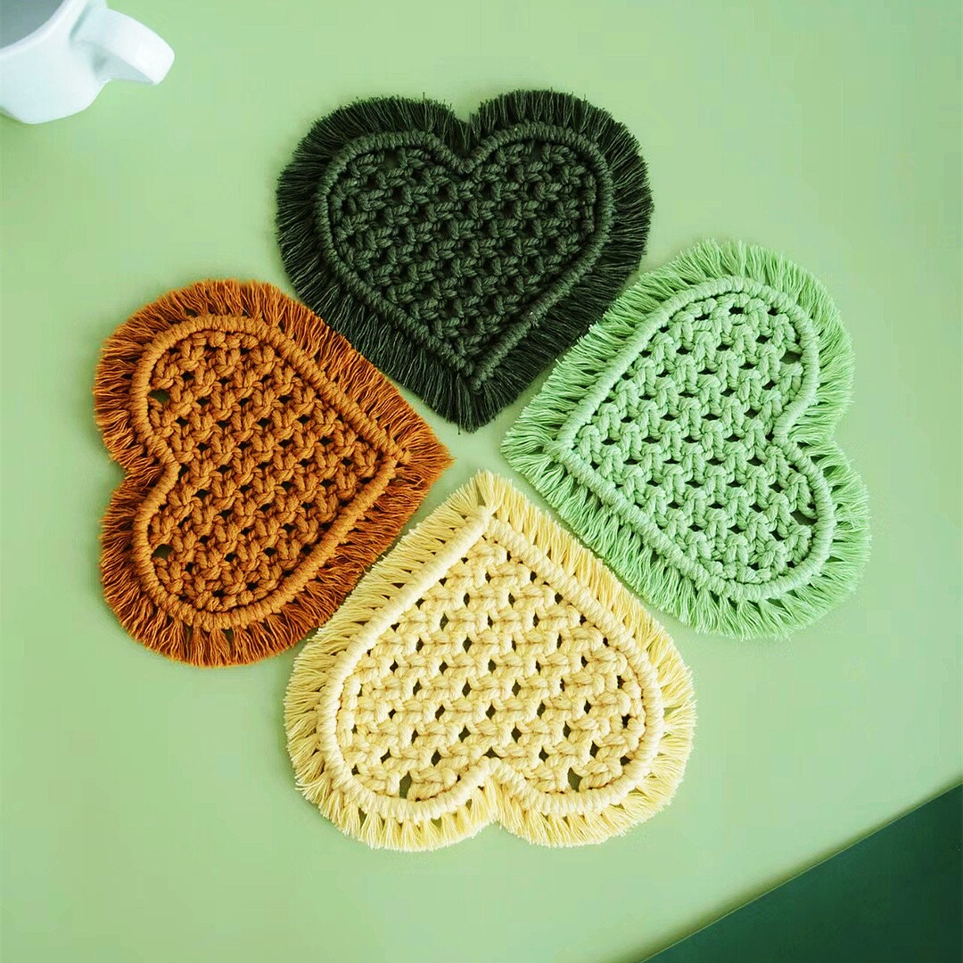 Heart Shape Macrame Coaster PDF Patterns, Macrame Coaster Tutorial in ...