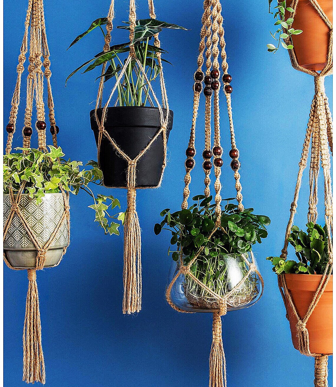 Rustic Jute Cord Handwoven Macrame Plant Hangers Set of 4 Pcs - Etsy