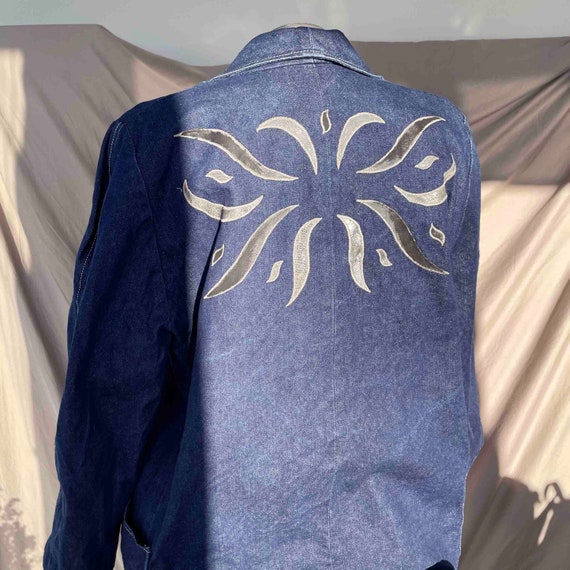 Oversized 90s Denim Jacket / Vintage Fire embroidered… - Gem