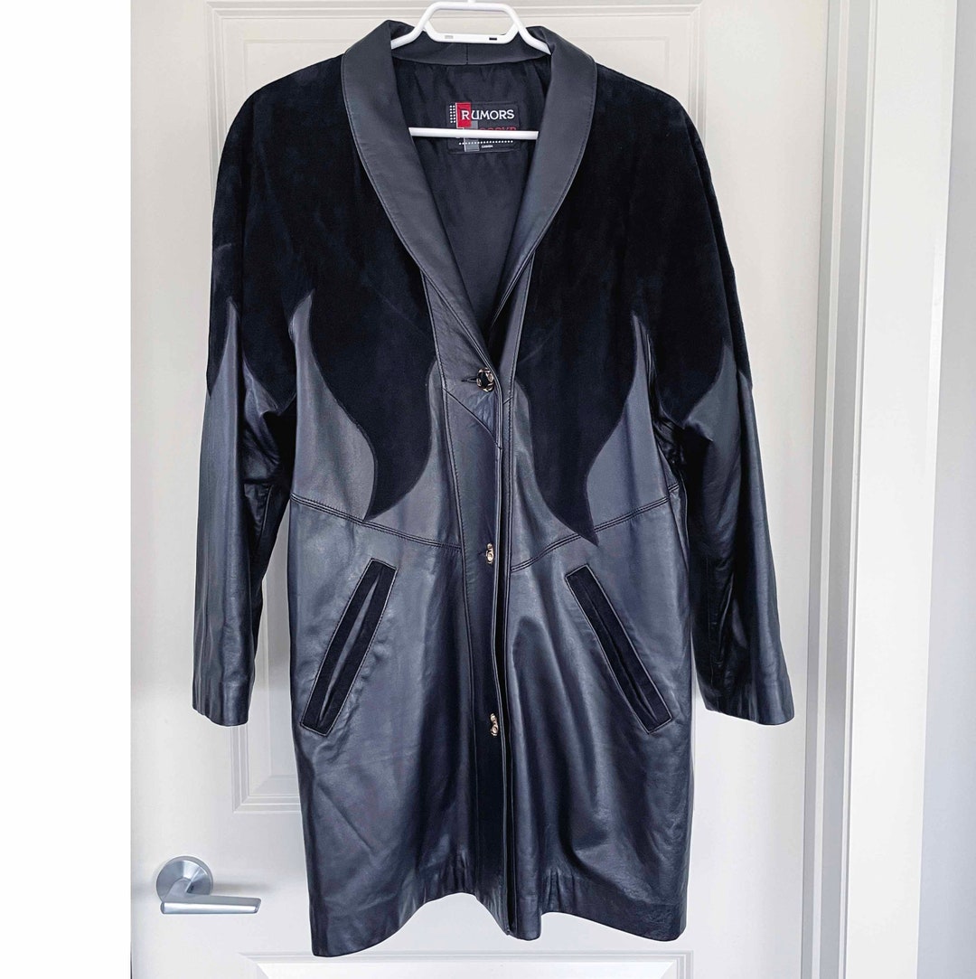 Vintage Black Suede & Leather Jacket / Oversized Black Leather Coat ...