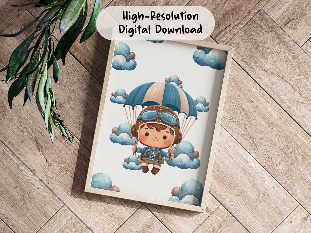 Adorable Aviator Boy Parachuting From the Sky - Printable Nursery Room ...