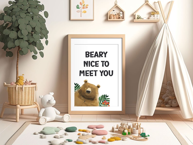 Beary Nice to Meet You Adorable Bear - Printable Nursery Room Wall Art ...