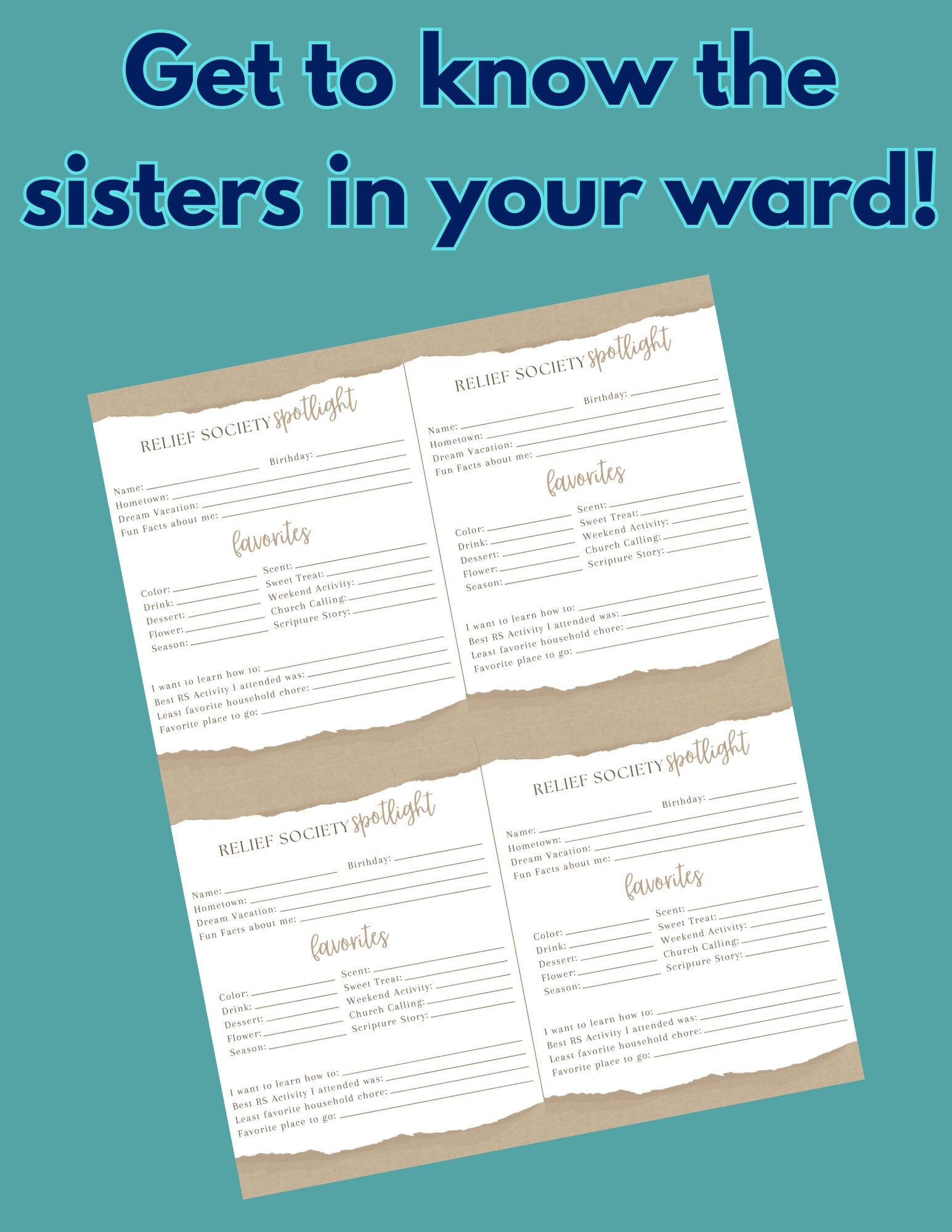 Relief Society Spotlight - Get to Know You Printable Activity ...