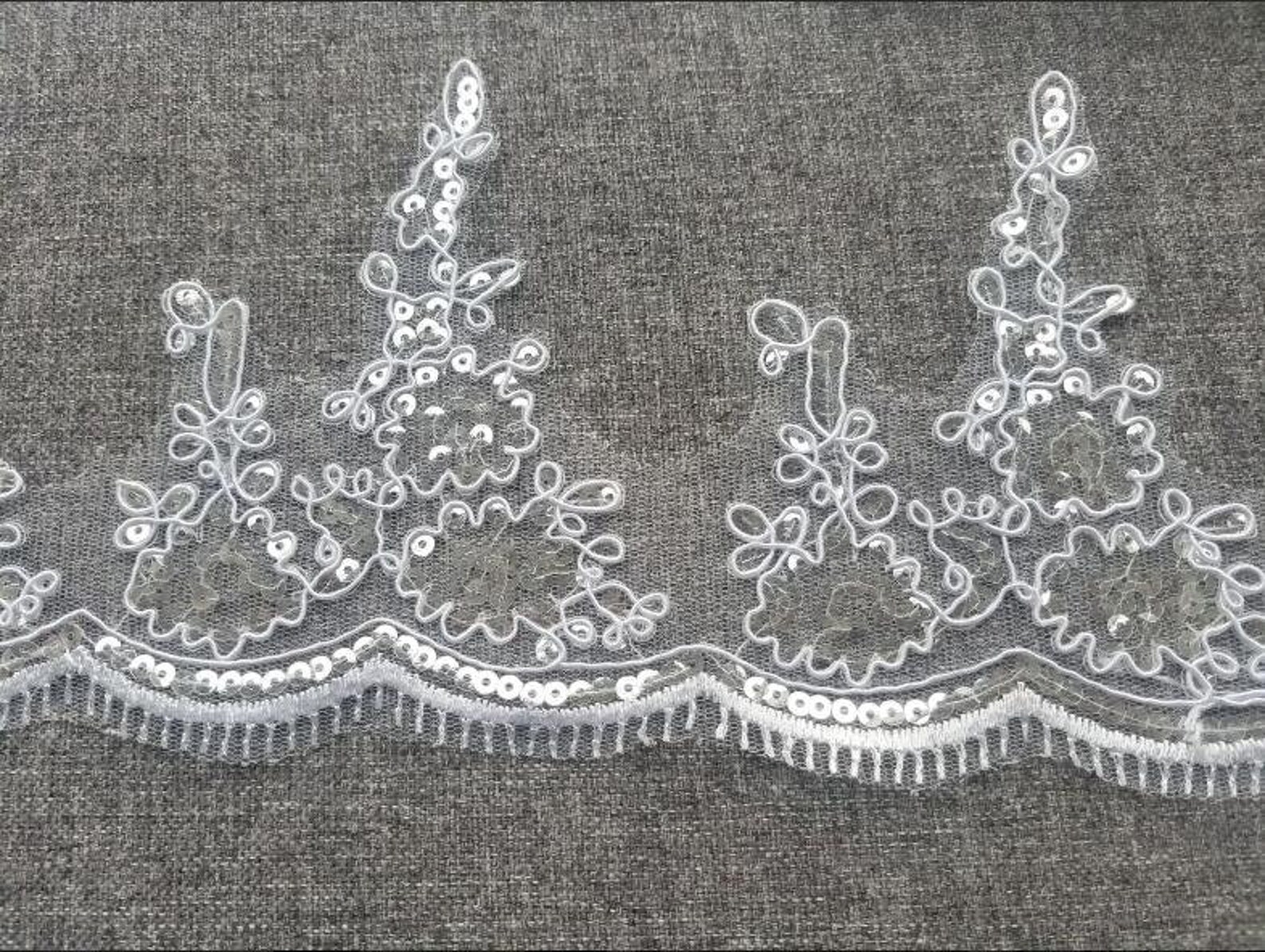 Ivory Sequined Floral Lace Trim / Bridal Wedding Sequined Lace - Etsy