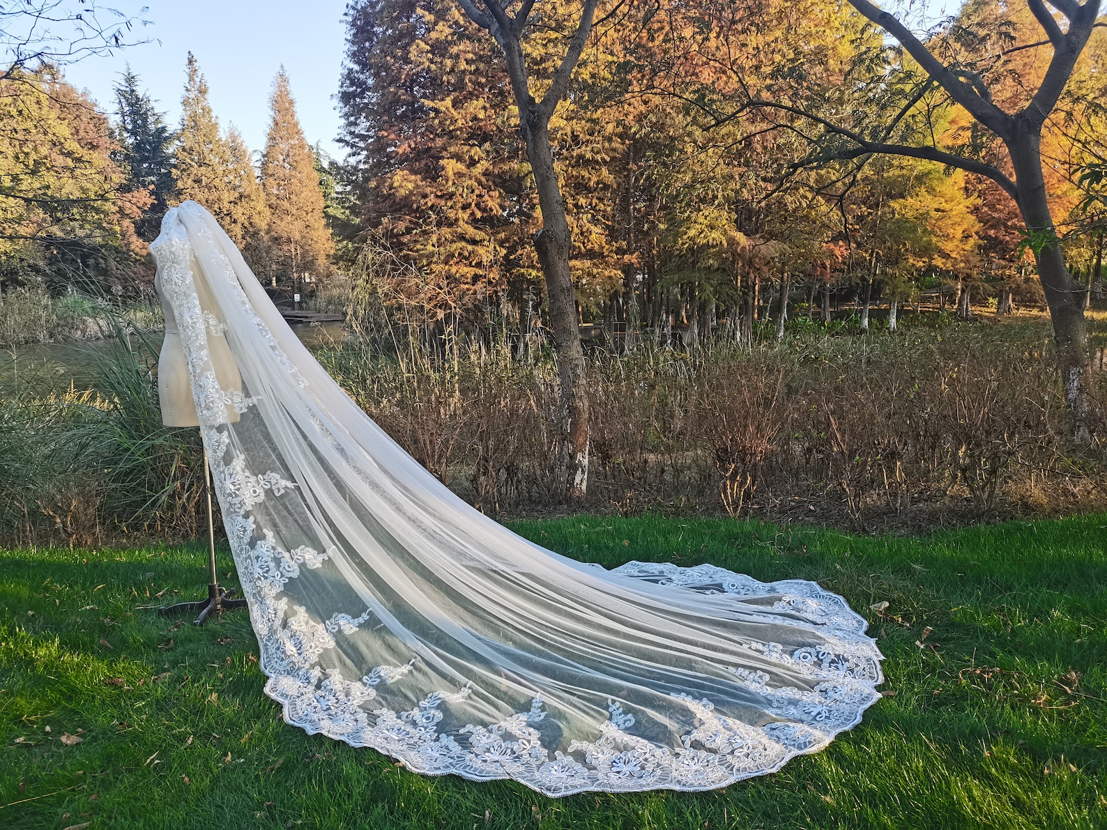 Cathedral Wedding Veil Ivory Lace Veil Bride Lace Applique Long Bridal ...