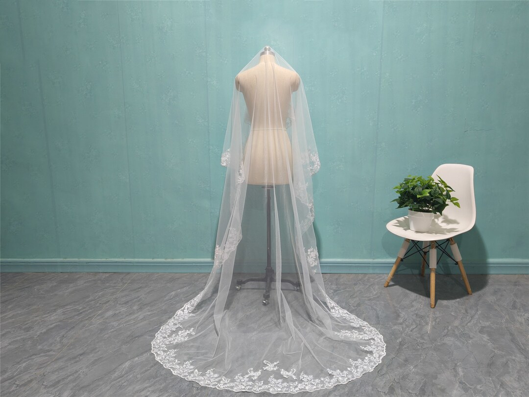 Simple Wedding Lace Applique Veil, Fashion Bride Lace Applique Veil ...