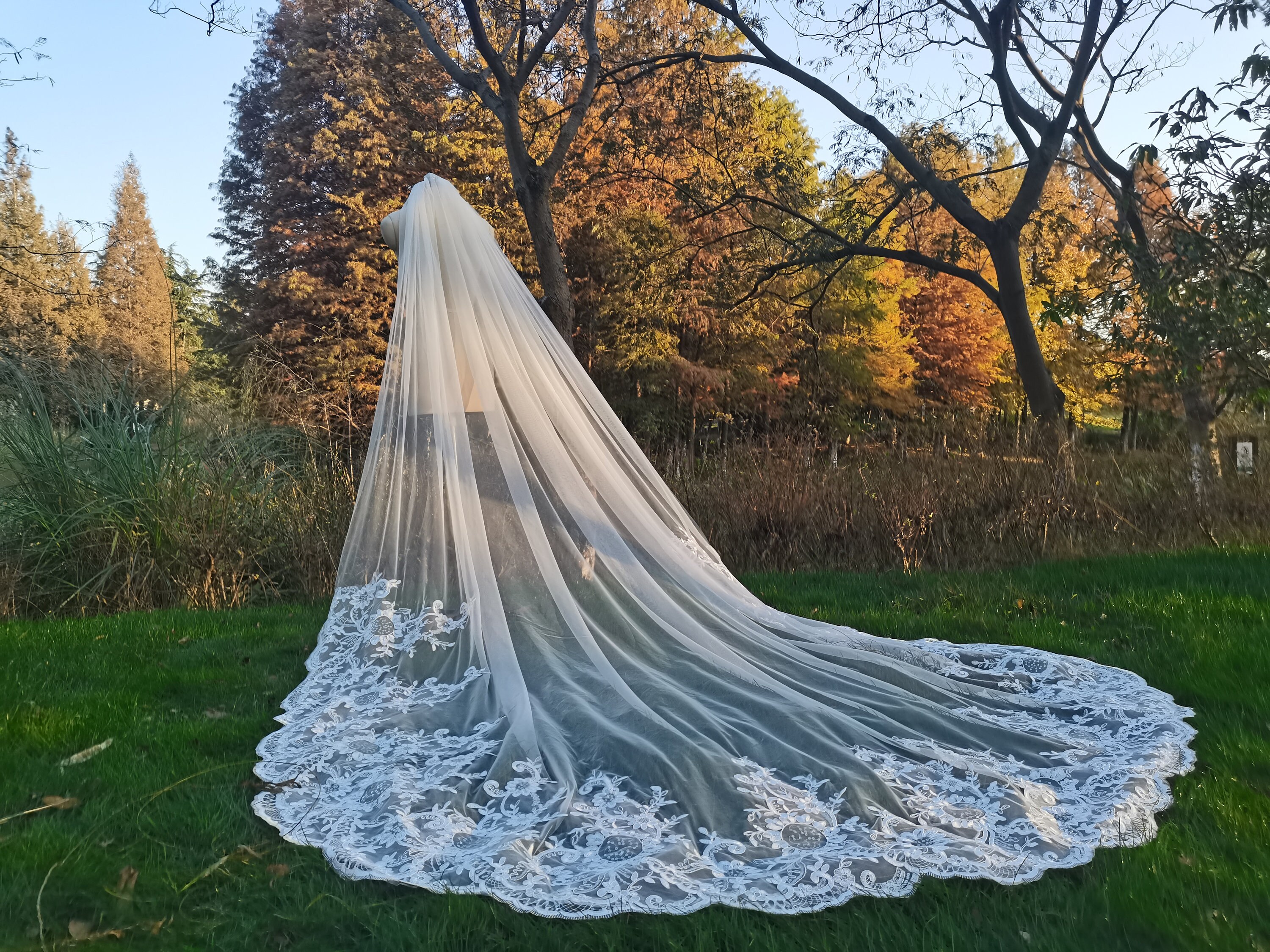 Luxury Wedding Veils / Ivory Lace Veil /sequins Lace Applique Cathedral ...