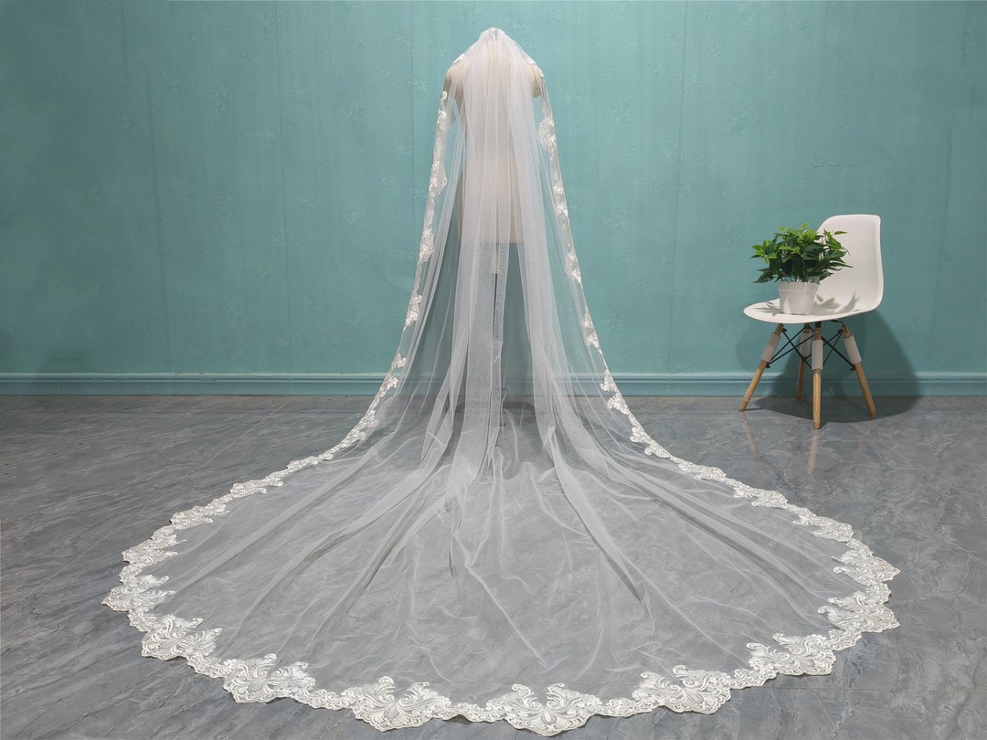 Elegant Bride Lace Veil, Romantic Wedding One Layer Lace Veil ...