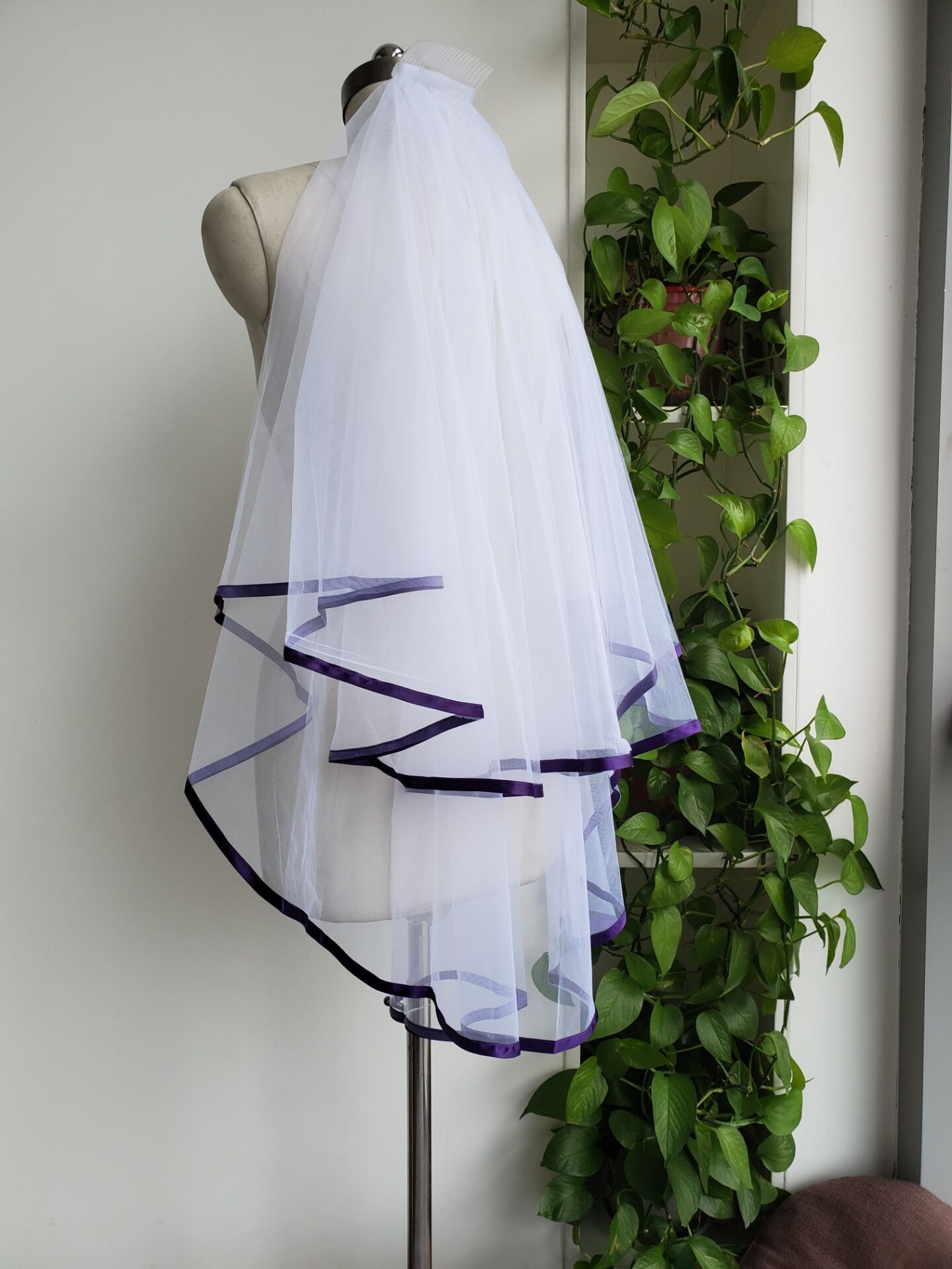 Two-layer Purple Ribbon Bridal Veils Quality Soft Net Bride Veils ...