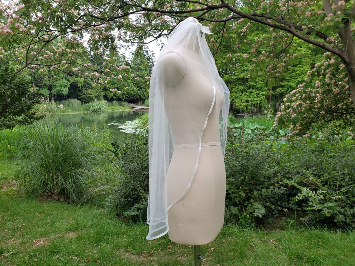 Simple ribbon bridal veil white ivory bridal veil ribbon | Etsy