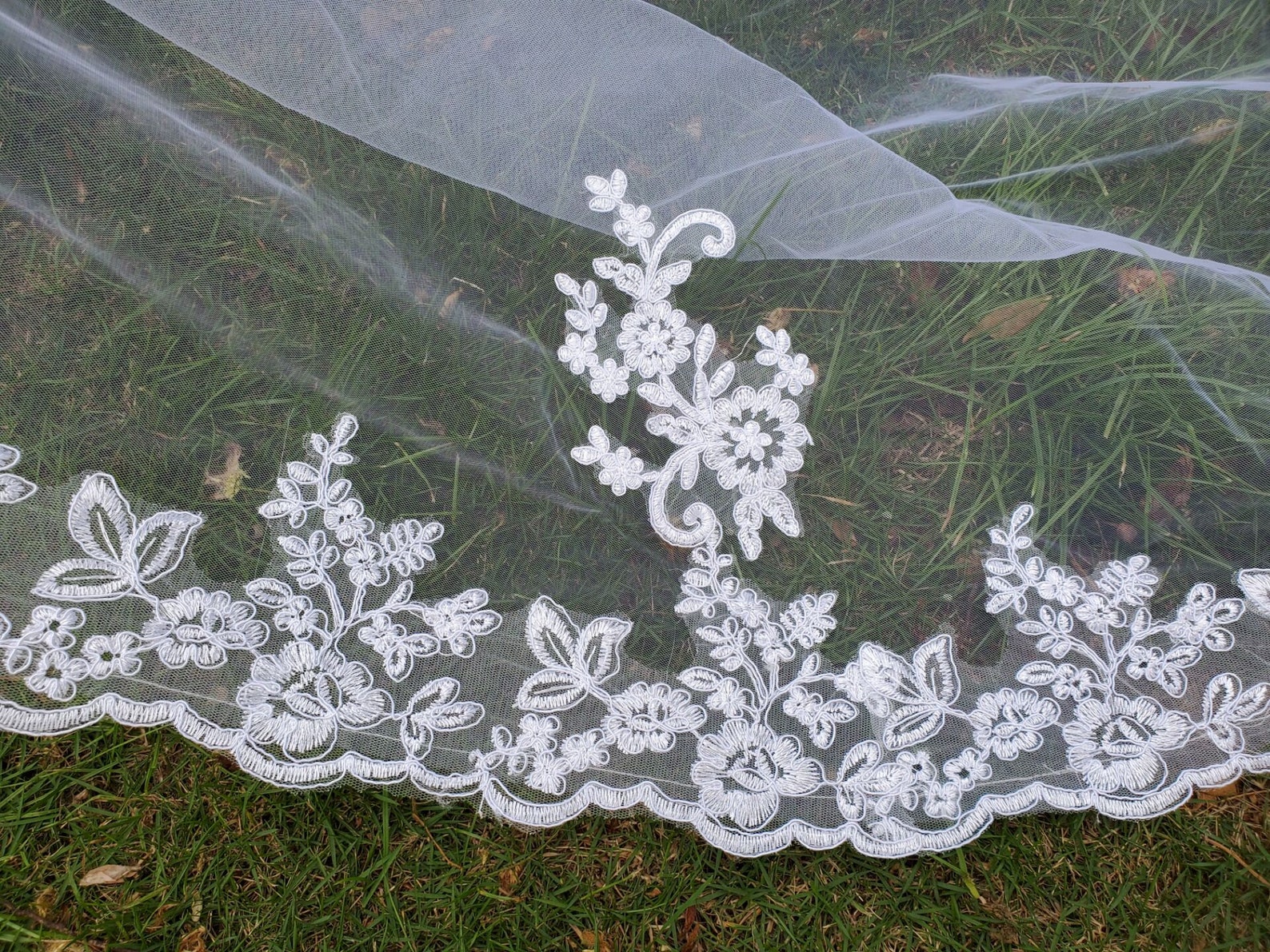 ONE TIER Wedding Lace Veil Ivory Lace Trim Veil Lace Applique - Etsy