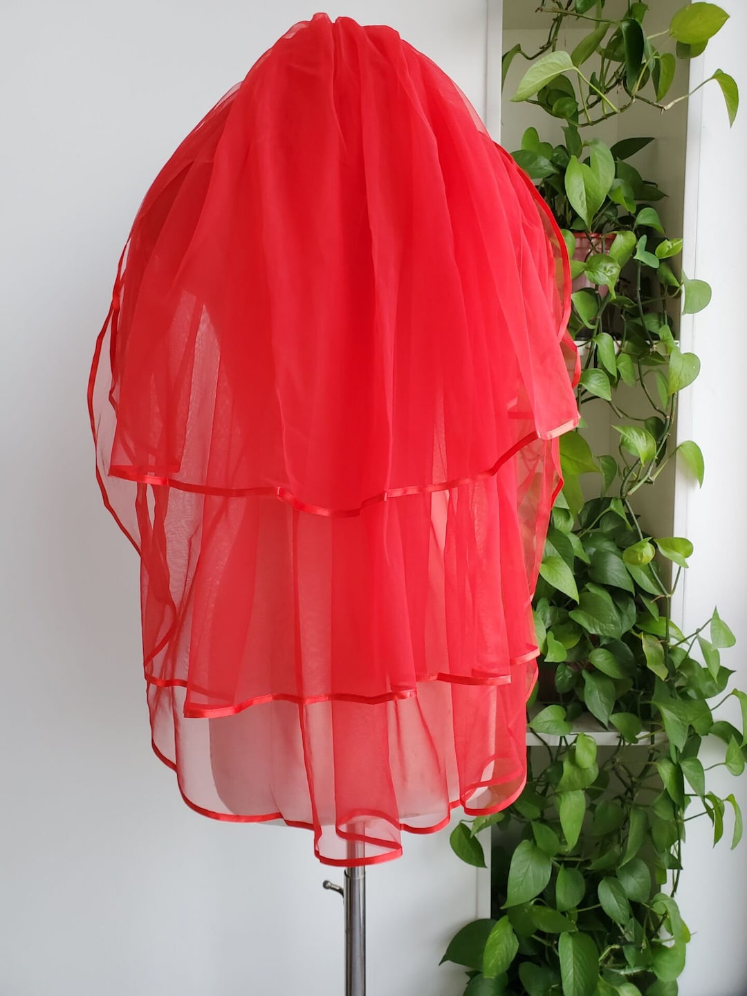 National Style Bride Veil ，real Red Bride Wedding Veils Red Ribbon ...