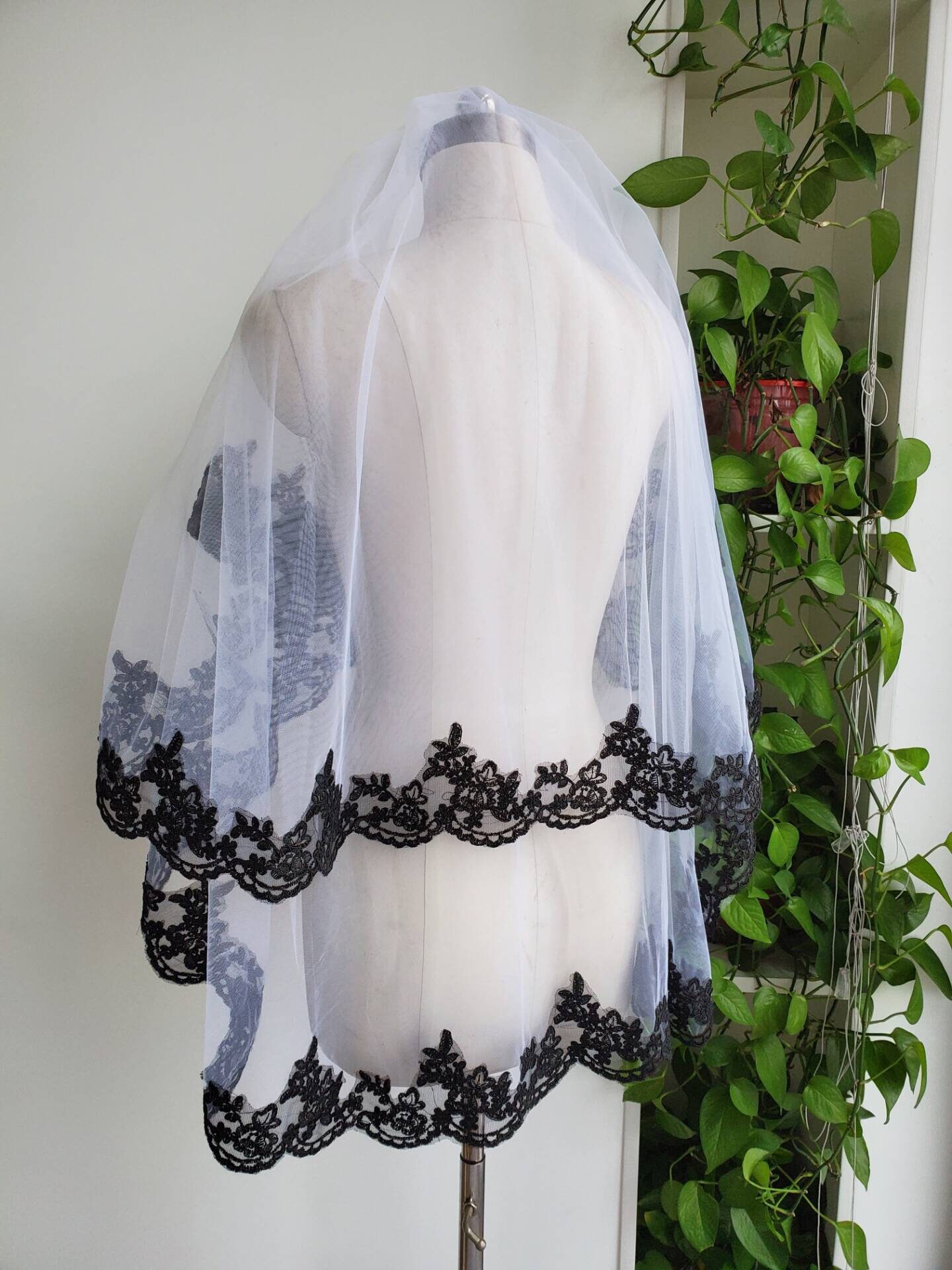 White / Ivory Lace Veil Wedding Lace Veils 2 Layer Elbow Veil - Etsy