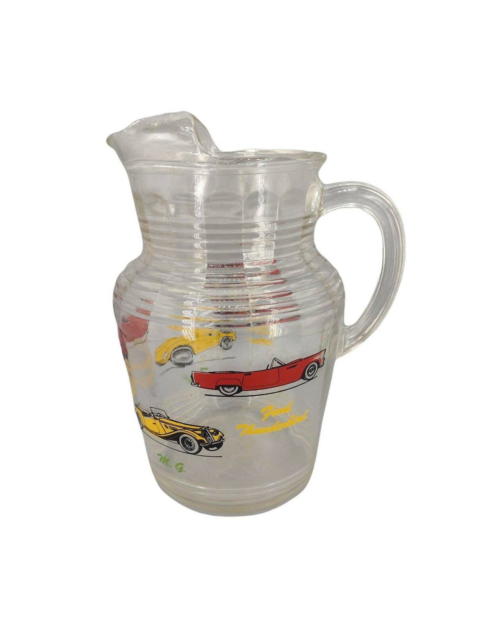 Glass Pitcher With Pour Spout Classic Cars 64oz Clear Glass Belly ...