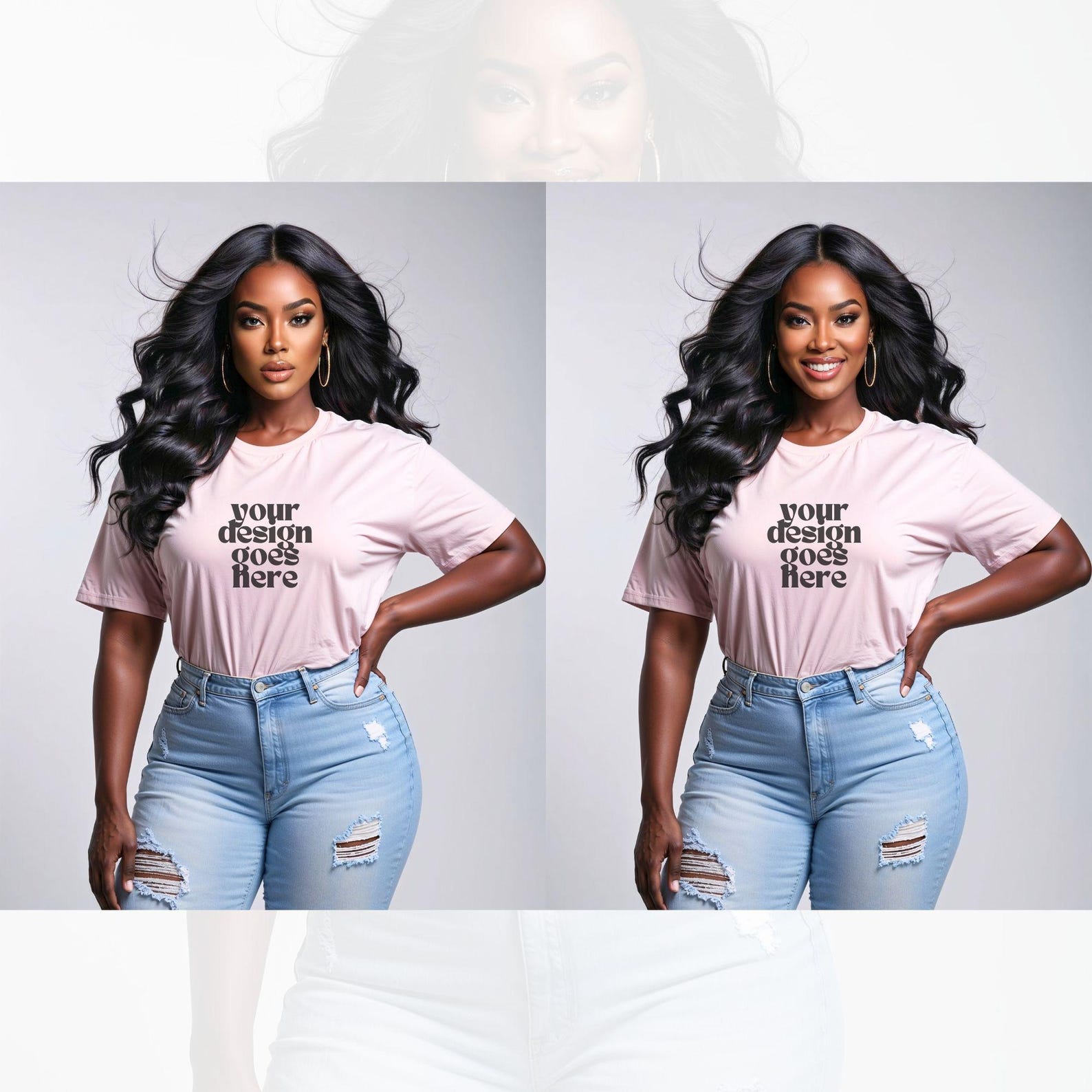 Plus Size T-shirt Mockup Set: Curvy Black Women Models (digital ...