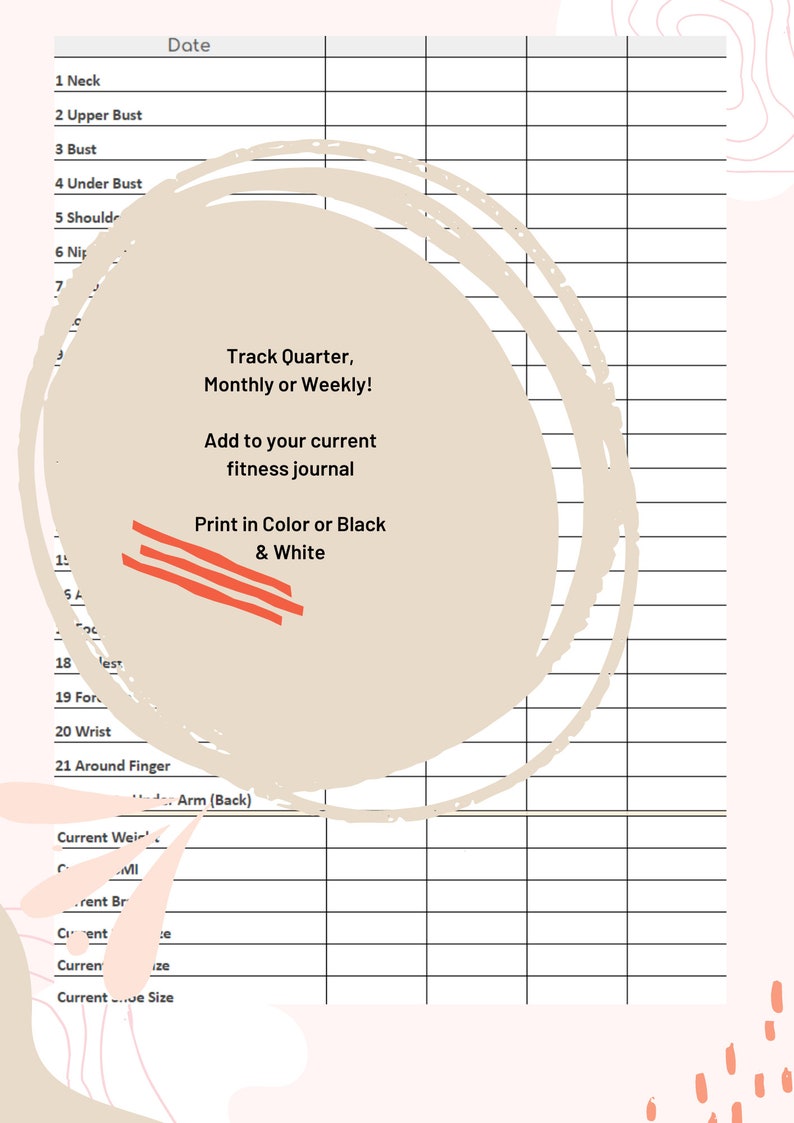 Detailed Body Measurements & Weight Tracker Journal Prompts/ - Etsy