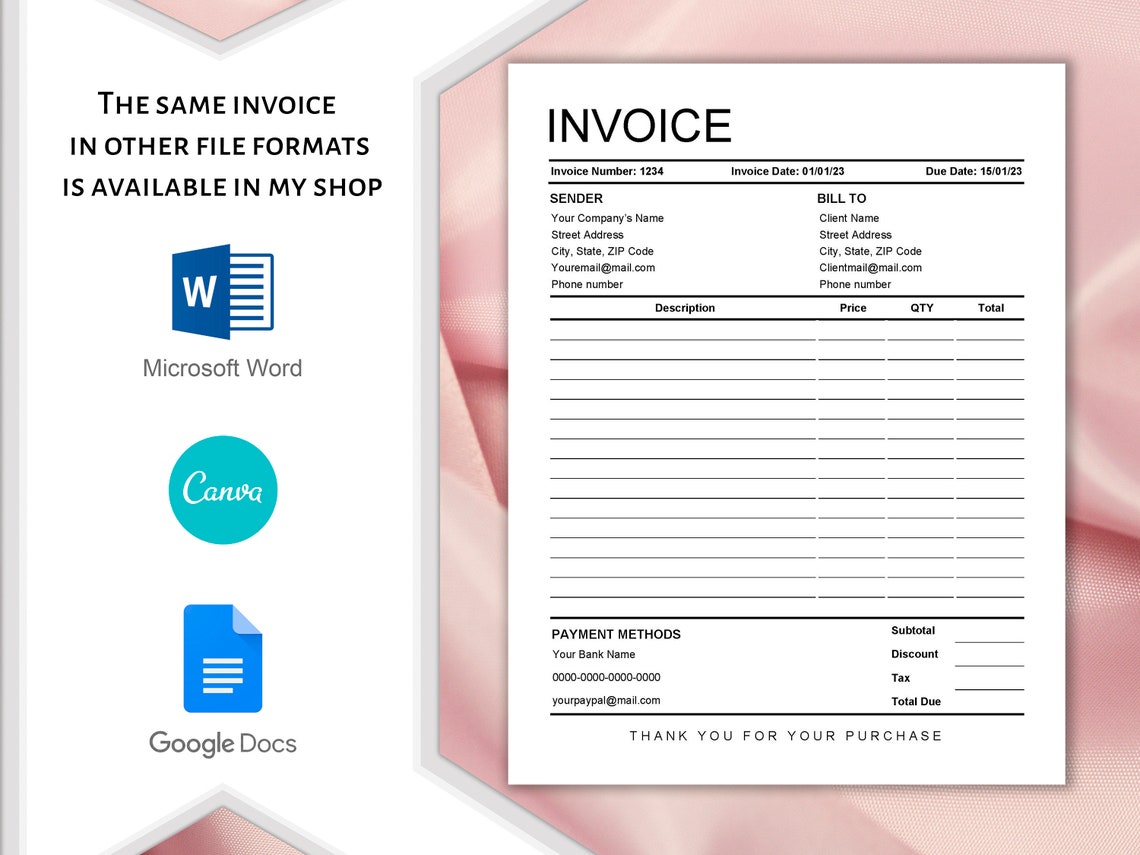 PDF Invoice Template for 15 Lines Big Digital Business Receipt ...