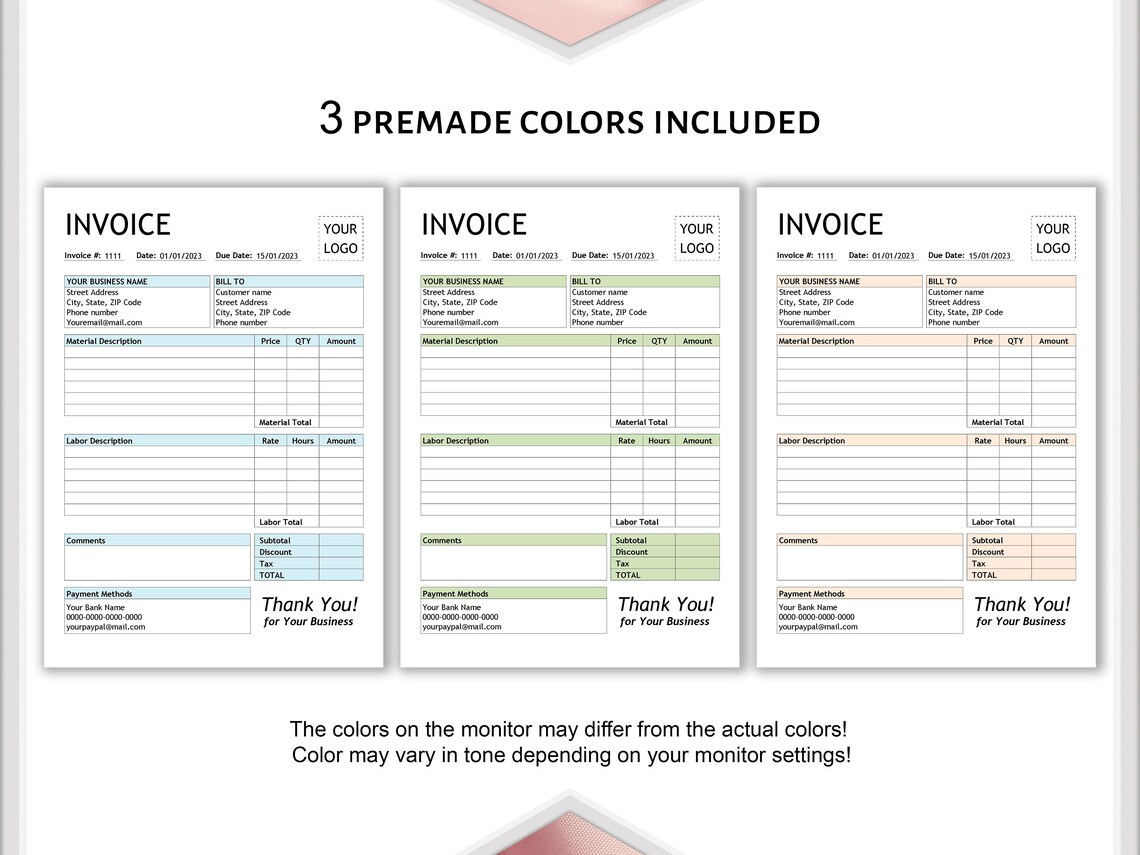 PDF Invoice Template for Adobe Acrobat Reader Fillable PDF Form With ...