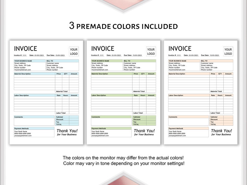 PDF Invoice Template for Adobe Acrobat Reader; Fillable PDF Form With ...