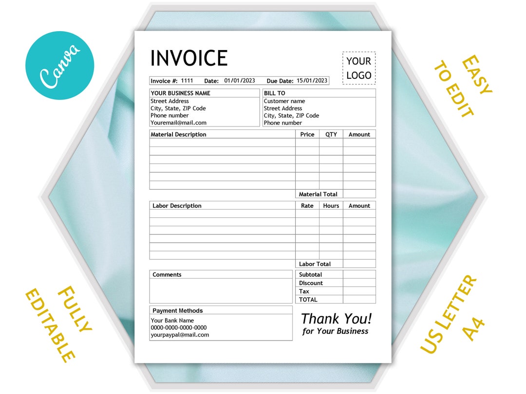 Professional Canva Invoice With Logotype Detailed Service - Etsy