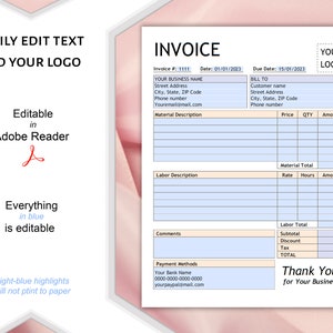 PDF Invoice Template for Adobe Acrobat Reader; Fillable PDF Form With ...