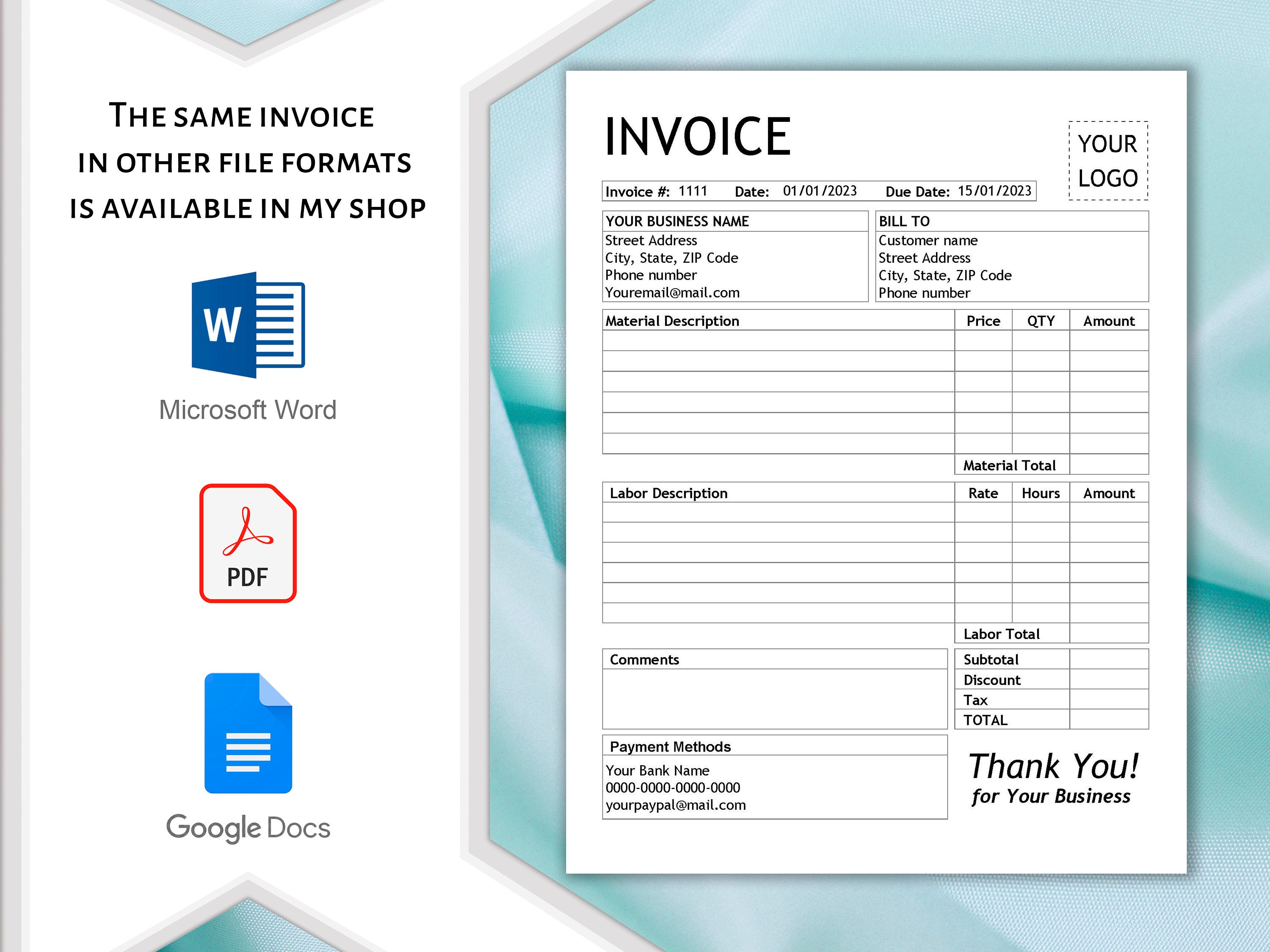 Professional Canva Invoice With Logotype Detailed Service Invoice ...