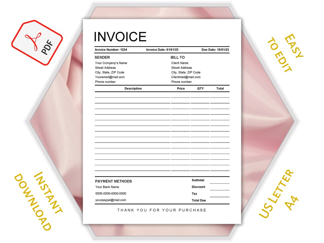 PDF Invoice Template for 15 Lines Big Digital Business - Etsy
