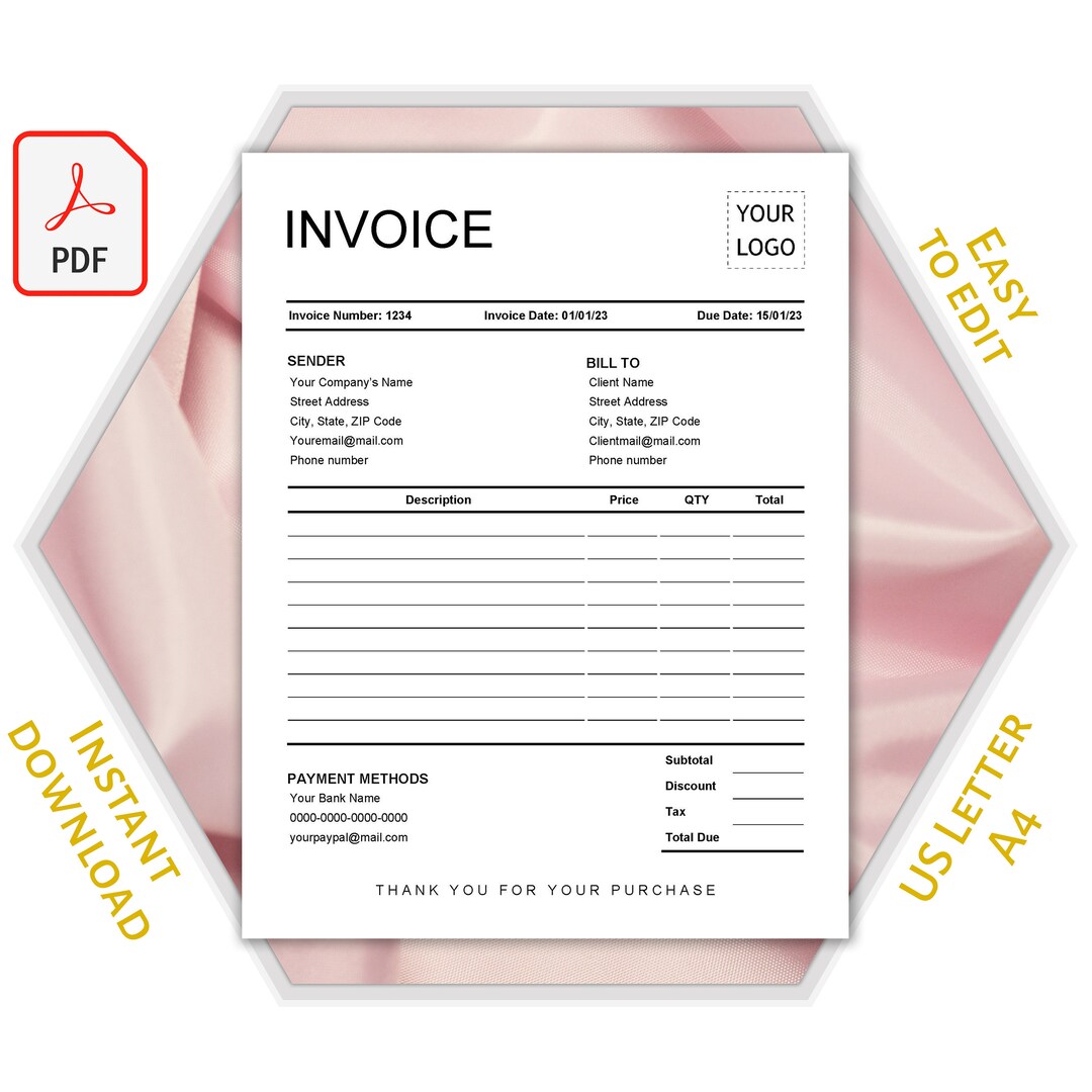 Simple PDF Invoice Template for Small Business Editable Billing Form ...