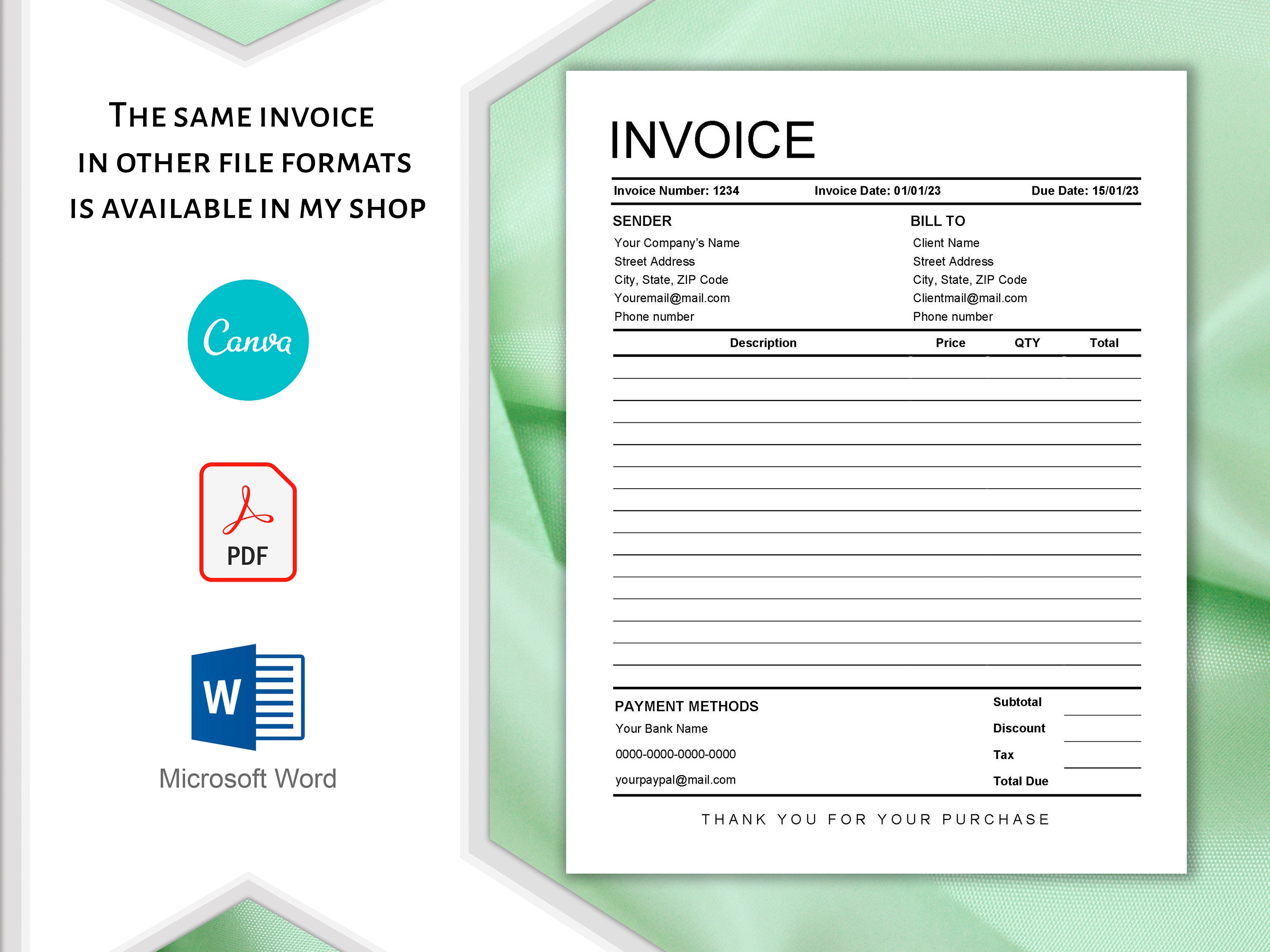 Google Docs Invoice Template for 15 Lines; Professional Bill Form for ...